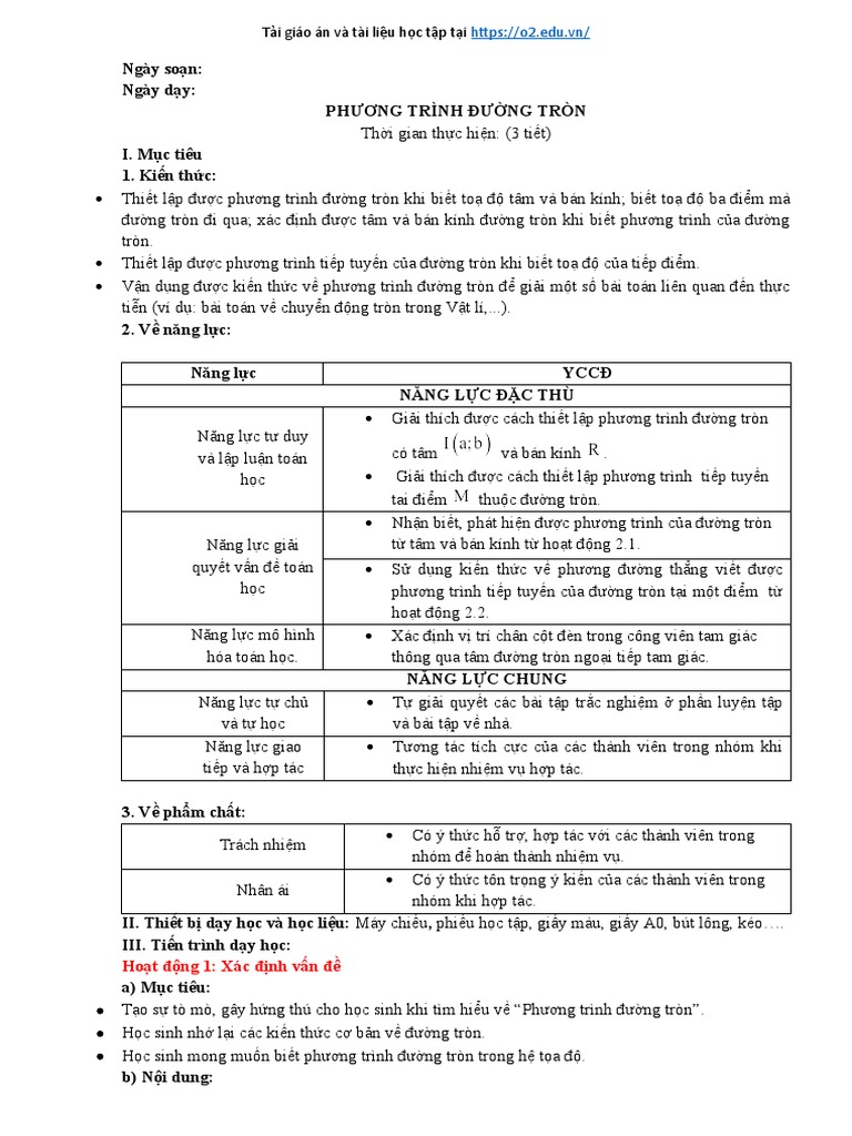 C7 Bài 5. PHƯƠNG TRÌNH DƯỜNG TRÒNo2.edu - .VN | PDF
