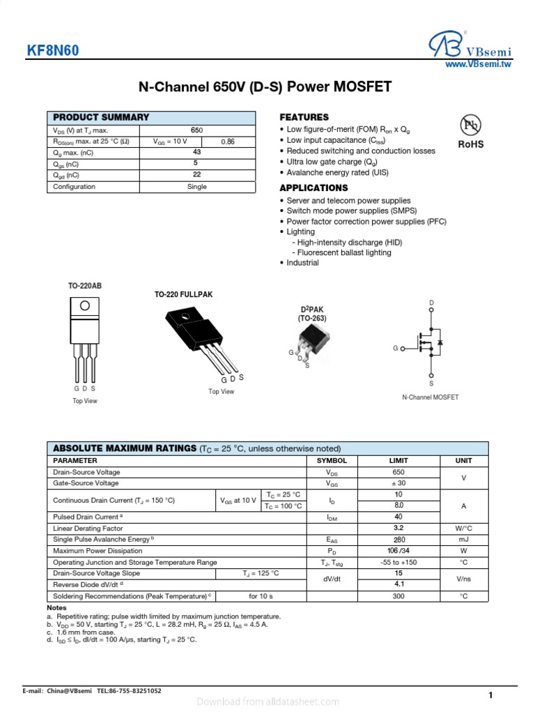 N-Channel 650V (D-S) Power MOSFET: Features Product Summary | Download Free PDF | Field Effect ...