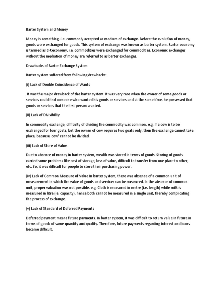 Barter System and Drawbacks | PDF