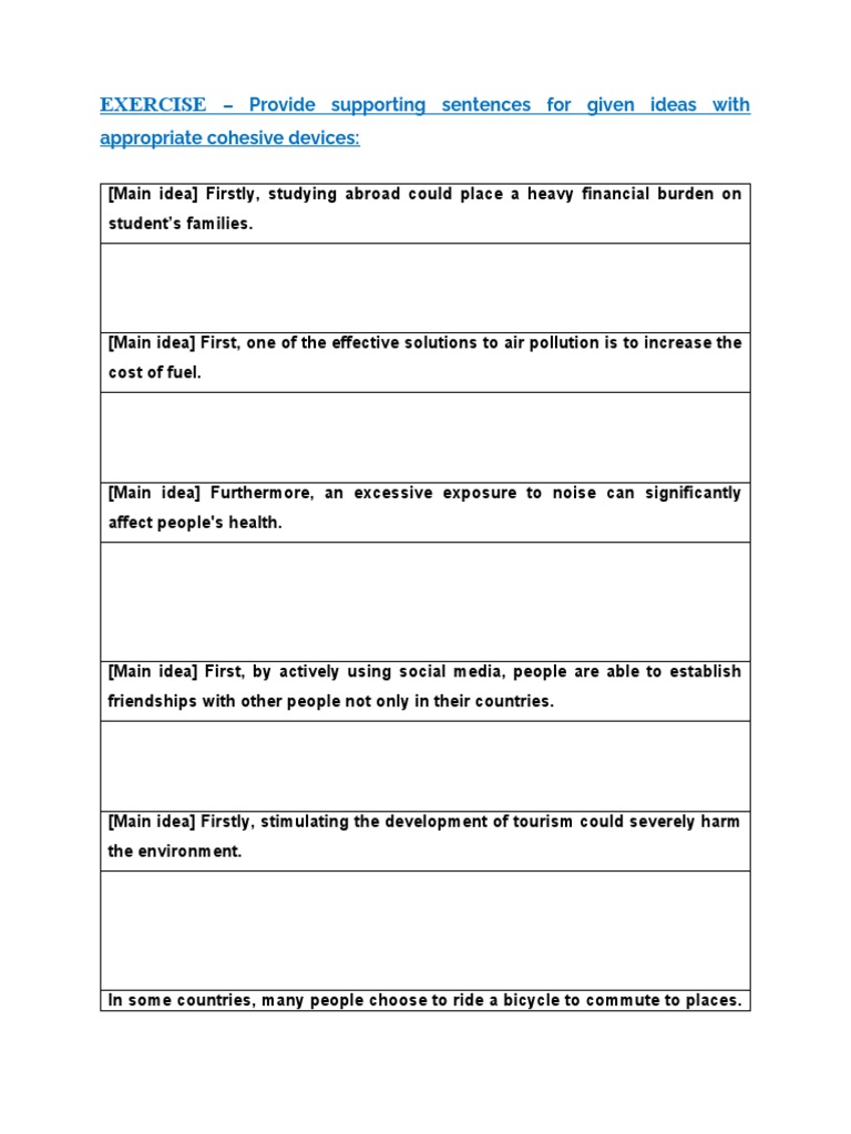 Supporting Sentences for Main Ideas | PDF | Career & Growth | Social ...