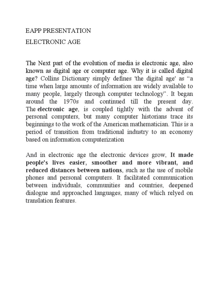 Eapp Presentation Electronic Age | PDF