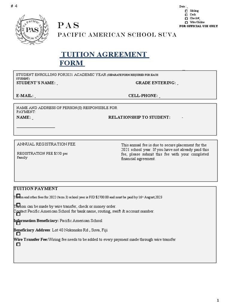 Tuition Agreement Form: Student Enrolling For2021 Academic Year | PDF ...