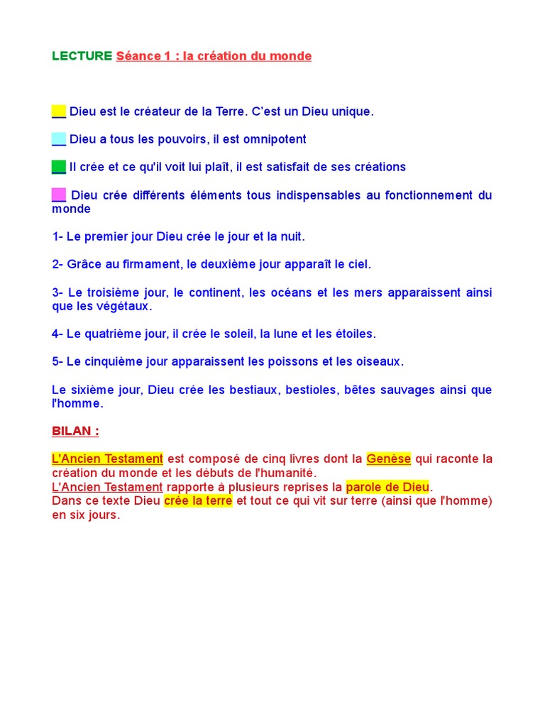 La création du monde en six jours | PDF