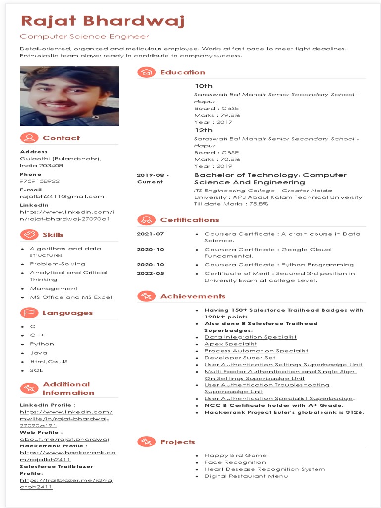 Rajat Bhardwaj: Computer Science Engineer | PDF | Linked In | Information Technology Management