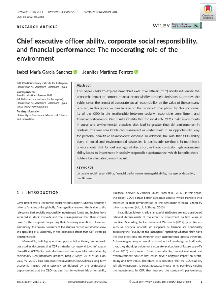 Chief Executive Officer Ability, Corporate Social Responsibility, and ...