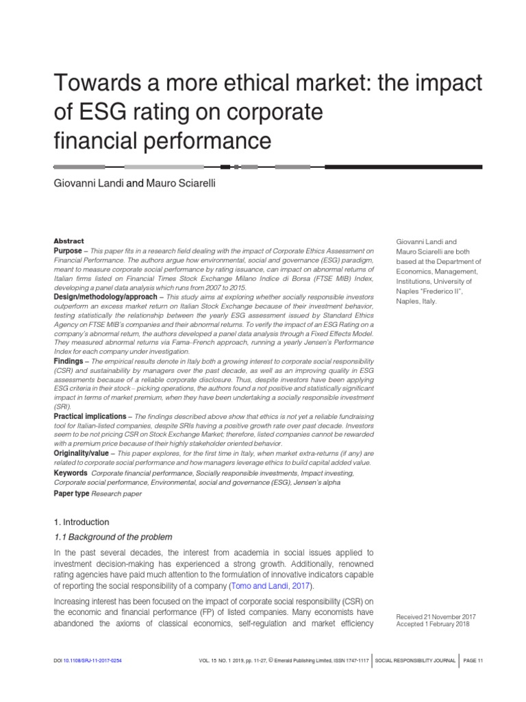 Towards A More Ethical Market: The Impact of ESG Rating On Corporate Financial Performance | PDF ...