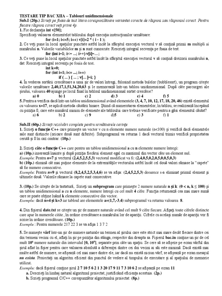 TESTARE TIP BAC XIIA - Vectori | PDF