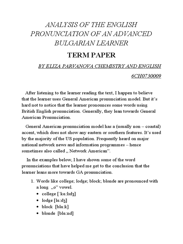 Analysis of Pronunciation Patterns Reveals Bulgarian Learner's ...