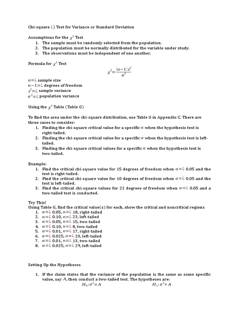 Chi-Square Test For Variance or Standard Deviation | Download Free PDF ...