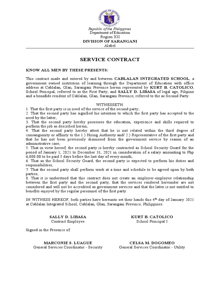 Contract of Service Libasa | PDF