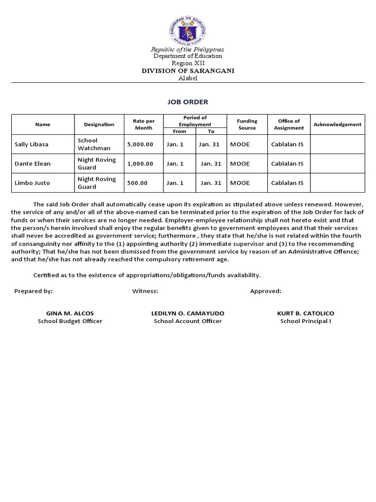 Job Order Salary Details for Municipality | PDF | Justice | Crime ...