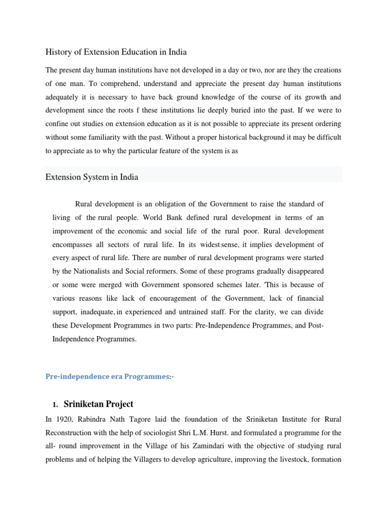 History of Extension Education in India | PDF