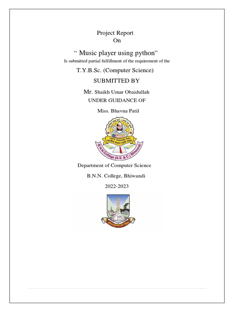 " Music Player Using Python": Project Report On | Download Free PDF | Science | Cognition
