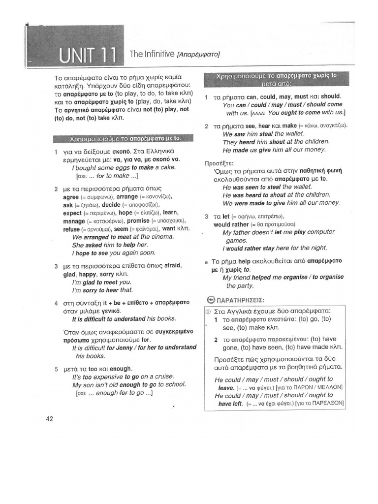 Ket Infinitive Grivas Grammar Extra Practice - Unit 11 | PDF