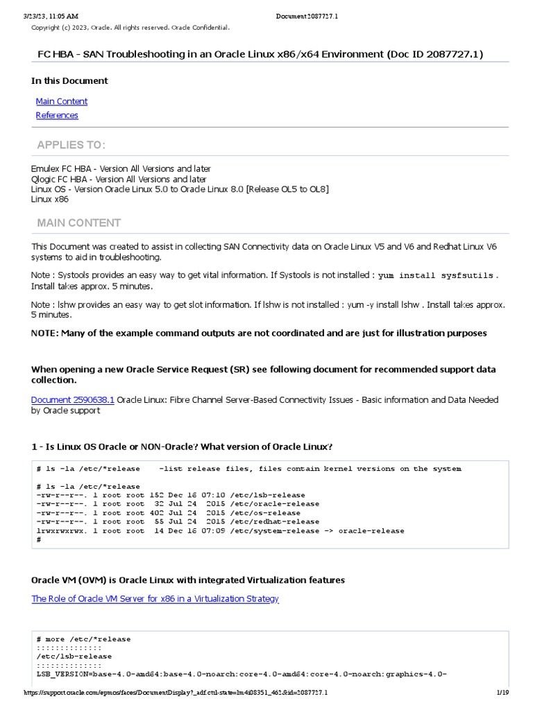Fc Hba San Troubleshooting In An Oracle Linux X86 X64 Environment