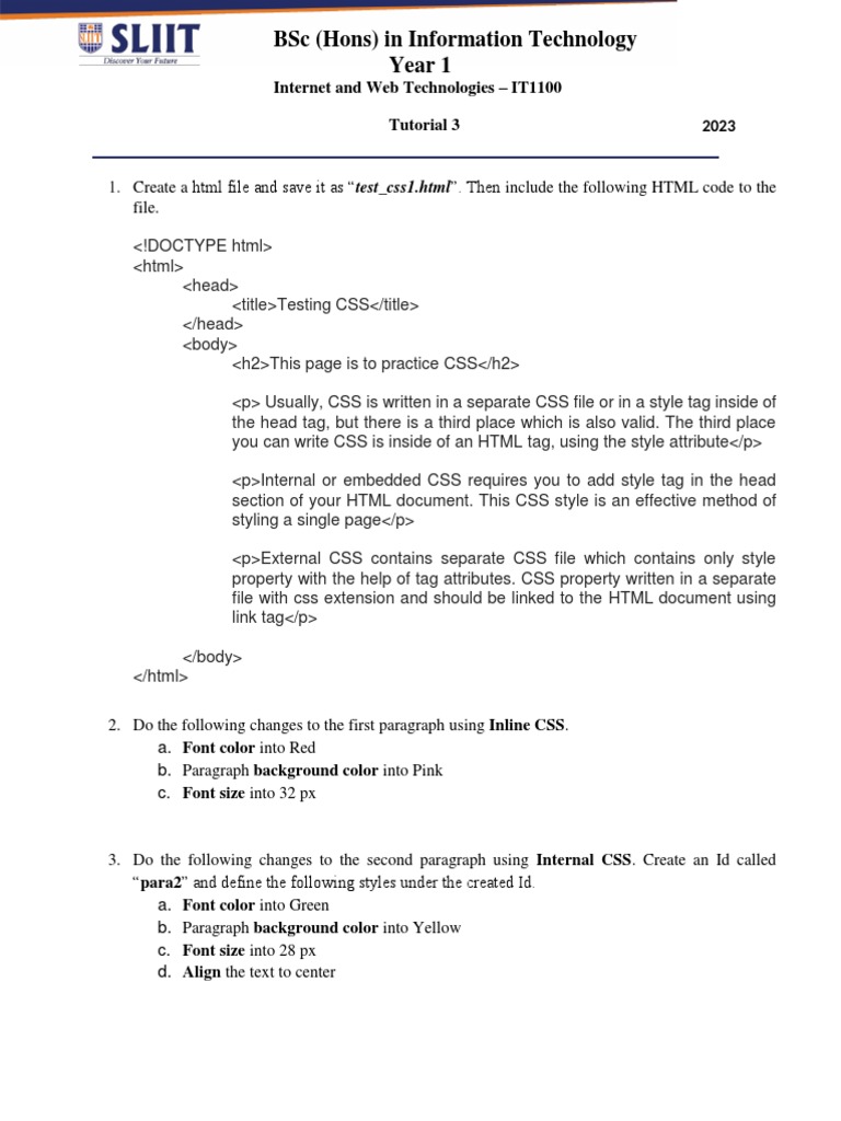 BSC (Hons) in Information Technology Year 1: Internet and Web Technologies - It1100 2023 | PDF ...