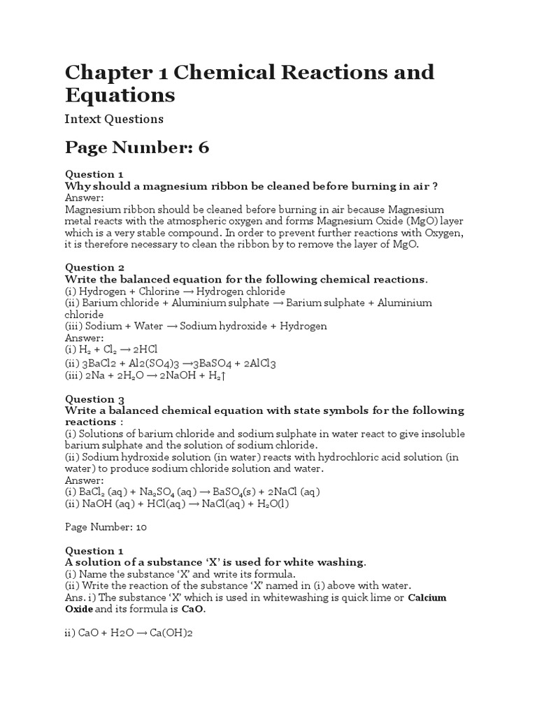 Chapter 1 Chemical Reactions and Equations | PDF | Chemical Reactions ...