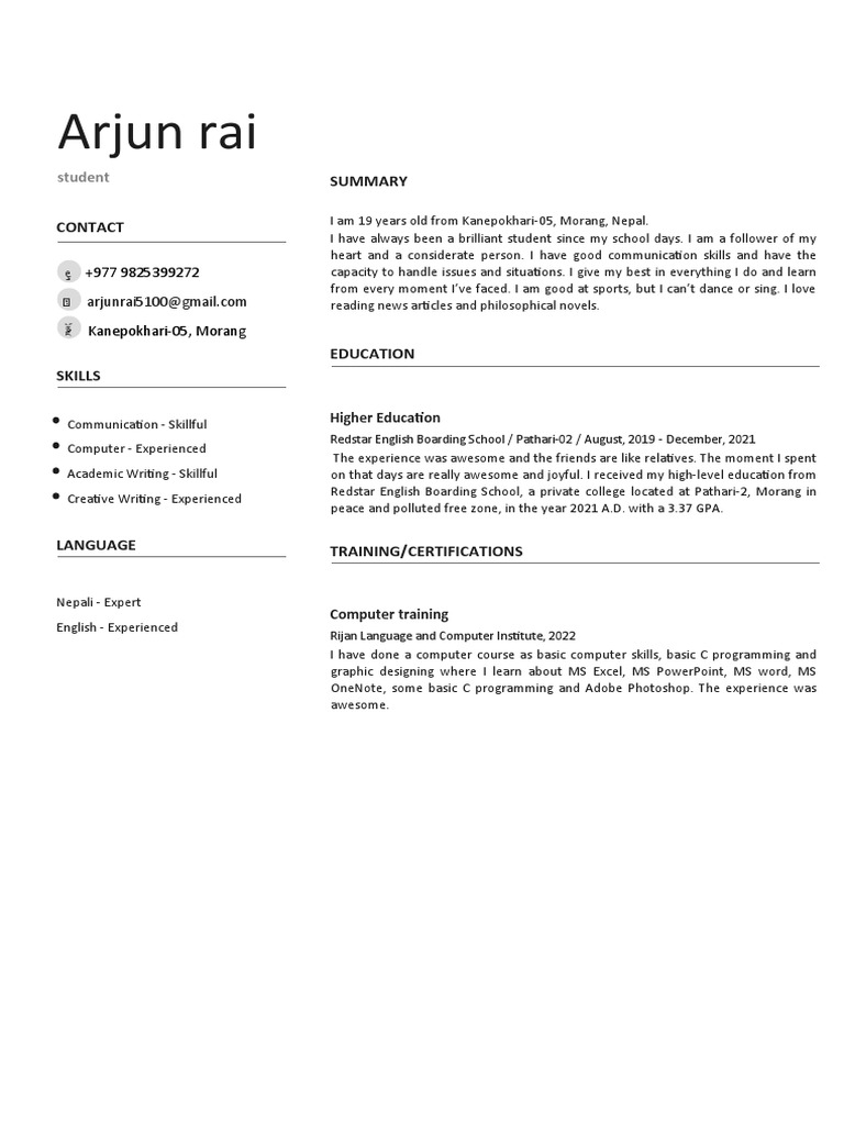 CV Arjun Rai | PDF