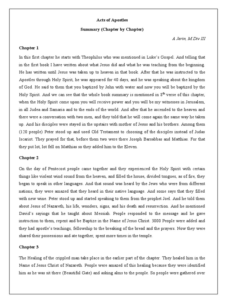 Chapter Summaries Of Acts Of Apostles Pdf Paul The Apostle Jesus