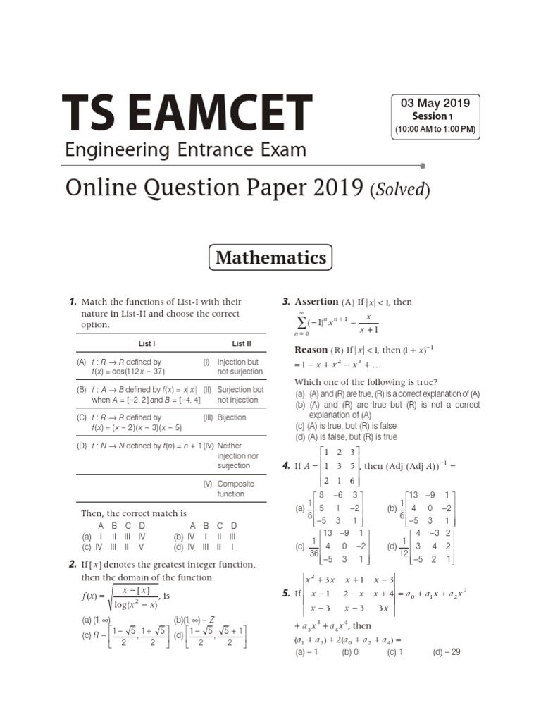 Ts Eamcet: Online Question Paper 2019 | PDF | Circle | Ellipse