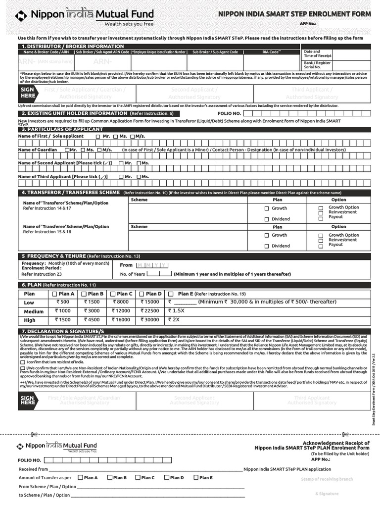 NipponIndia SMART STeP (EUIN) Form | PDF