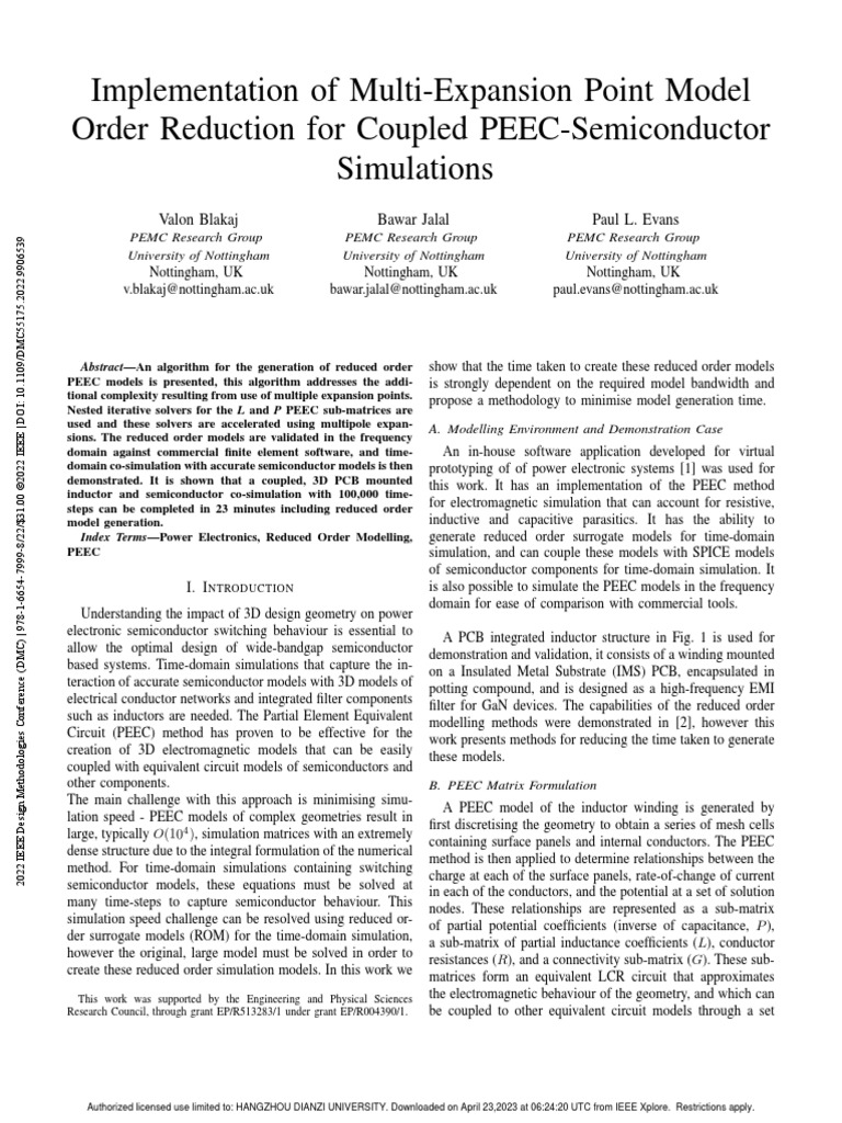 Implementation of Multi-Expansion Point Model Order Reduction For Coupled PEEC-Semiconductor ...