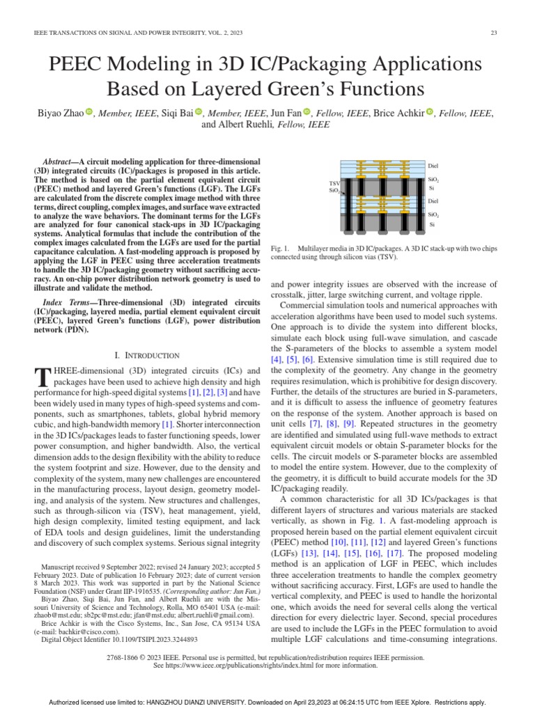 PEEC Modeling in 3D IC/Packaging Applications Based On Layered Green's Functions | PDF