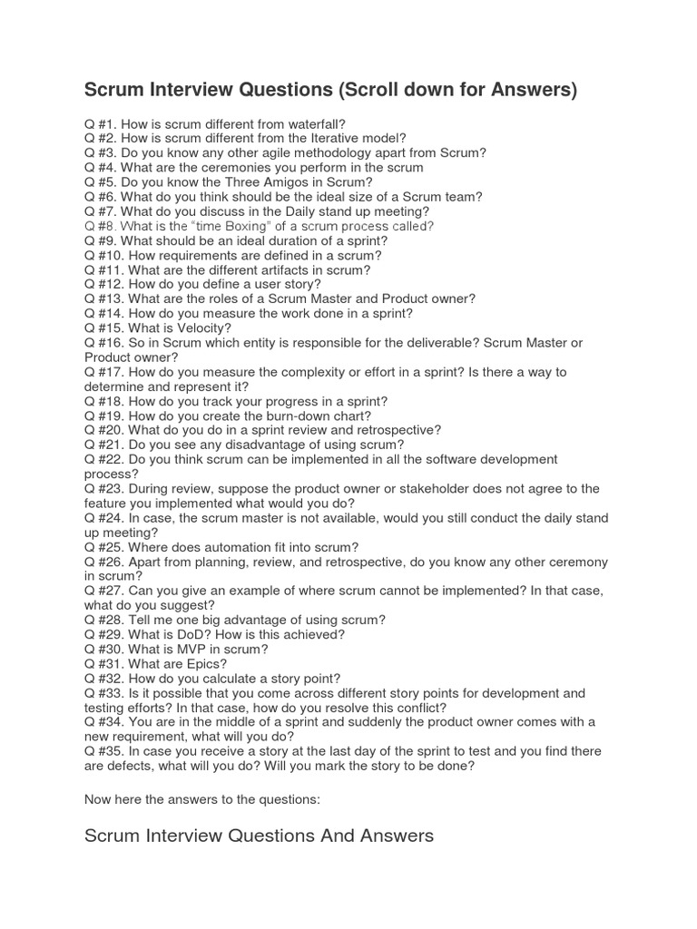 Scrum Interview Questions. | PDF