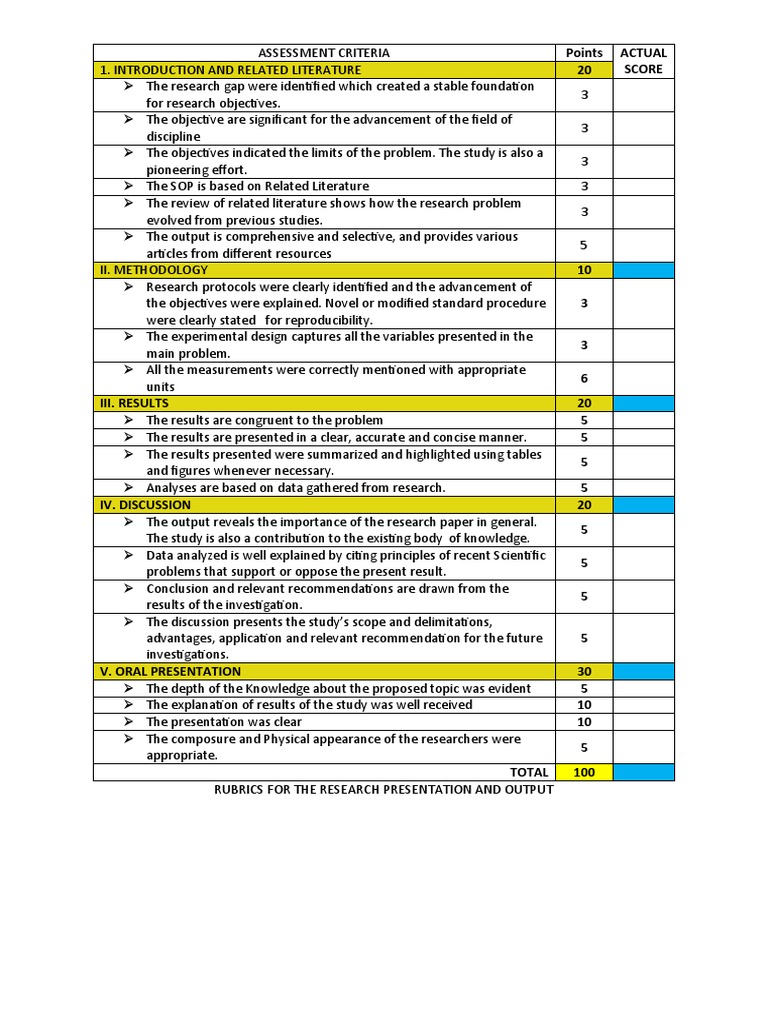 Research Presentation Assessment Rubric | PDF | Science | Observation