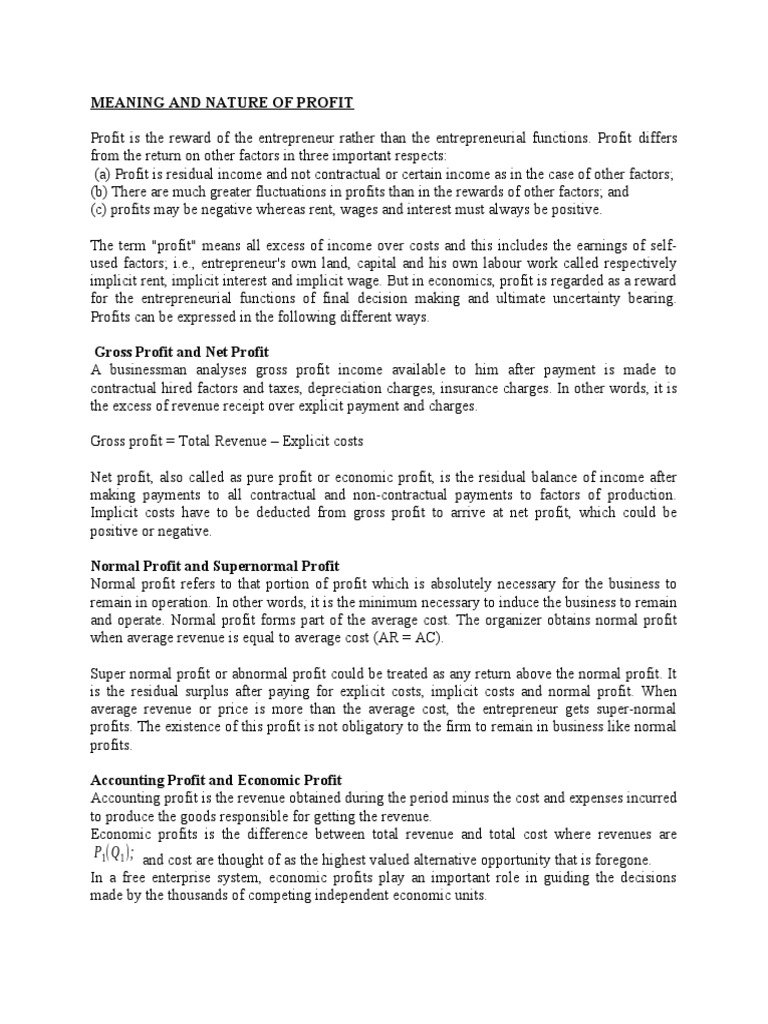 Understanding Profit in Economics | PDF | Profit (Economics) | Income