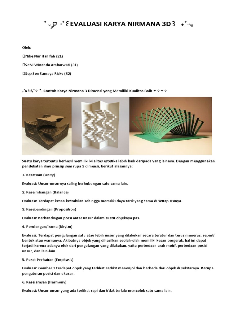 Evaluasi Karya Nirmana 3D | PDF | Karier & Perkembangan | Pengembangan Diri