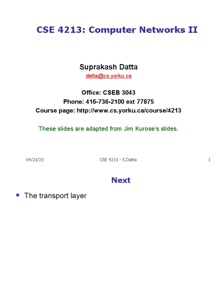 CSE 4213: Computer Networks II: Suprakash Datta | PDF | Transmission ...
