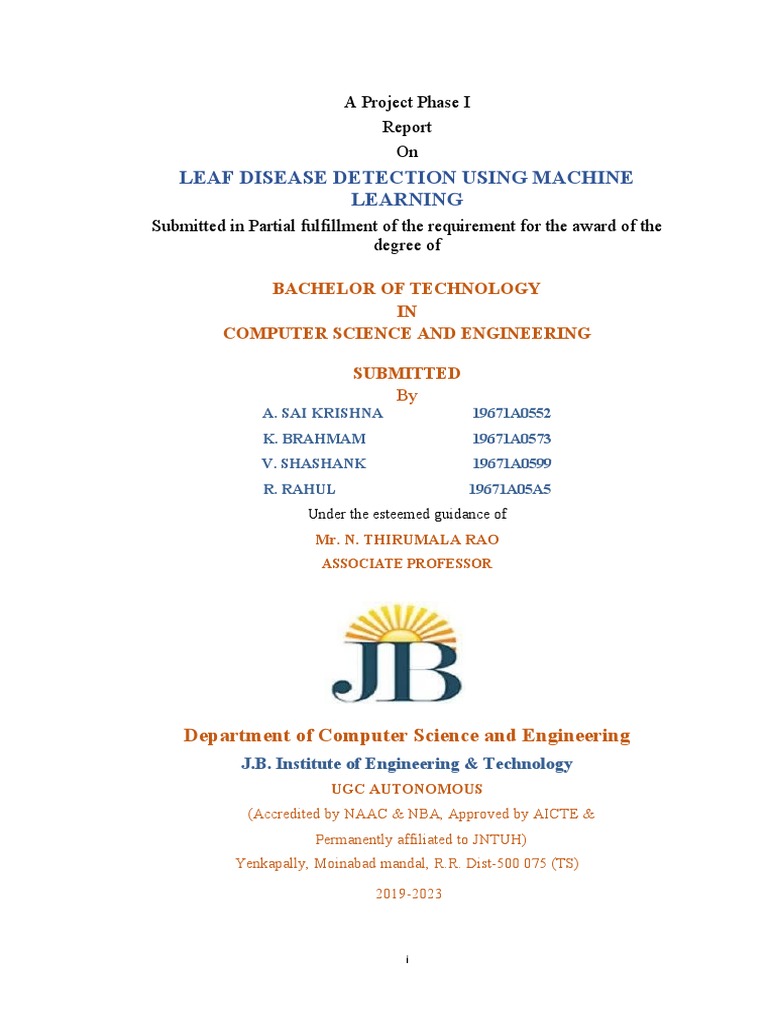 Leaf Disease Detection Using Machine Learning: A Project Phase I On | PDF