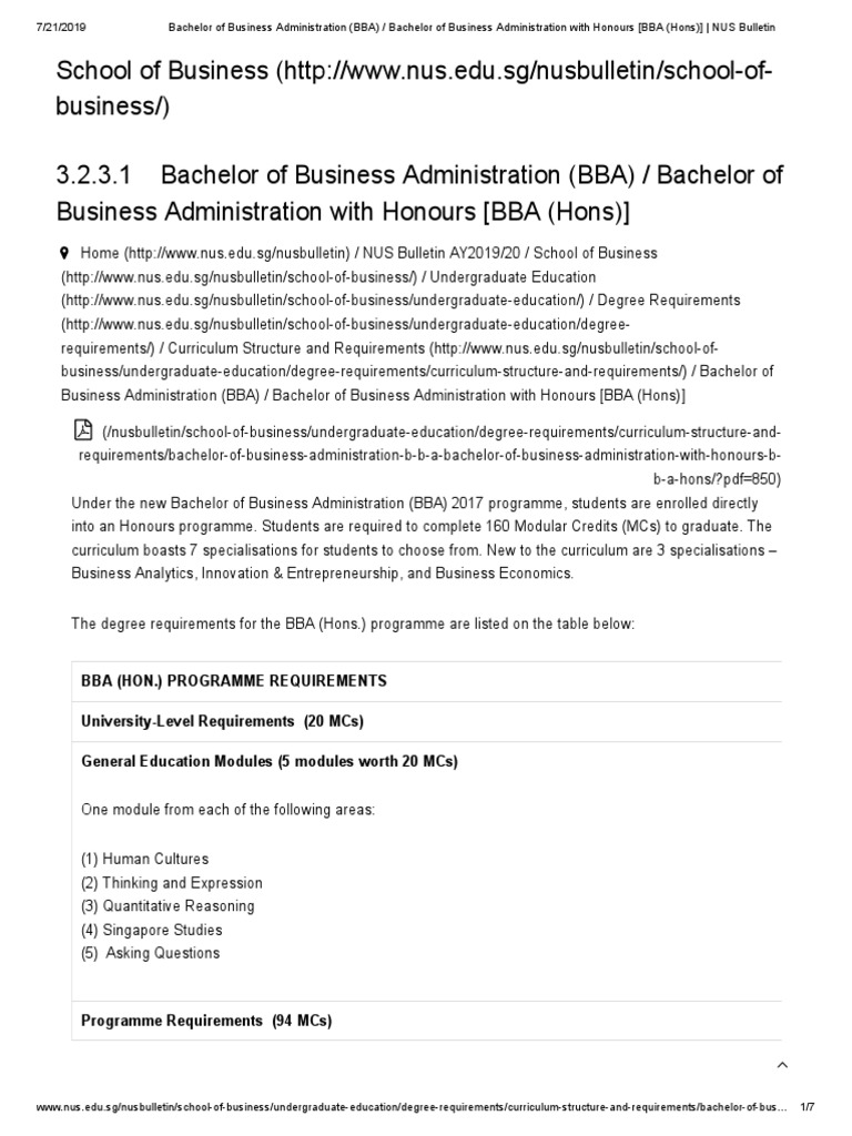NUS BBA Graduation Requirements | PDF