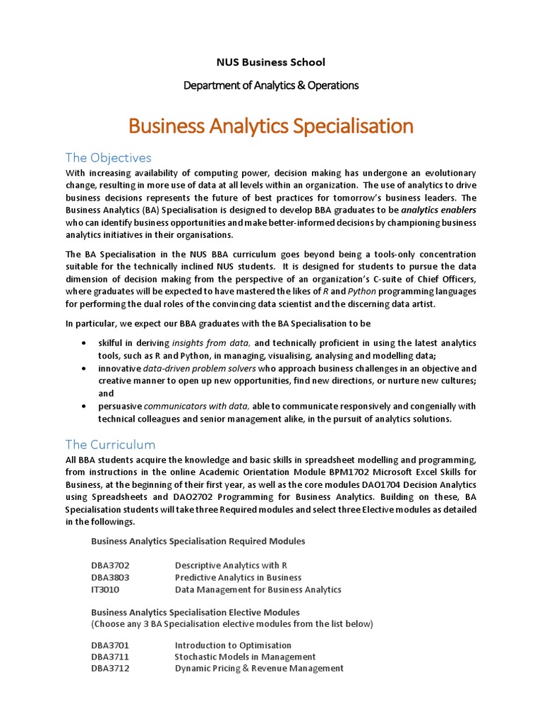NUS BBA Business Analytics Curriculum | PDF | Analytics | Data Science