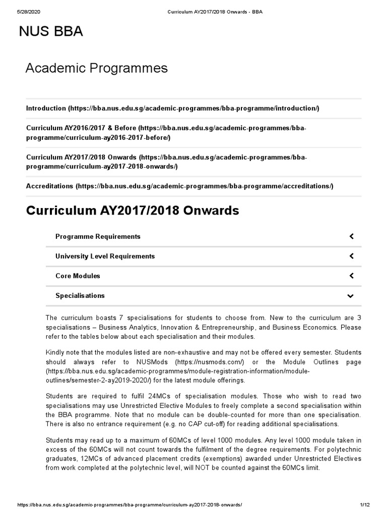 NUS BBA Various Specialisation | PDF | Marketing | Entrepreneurship