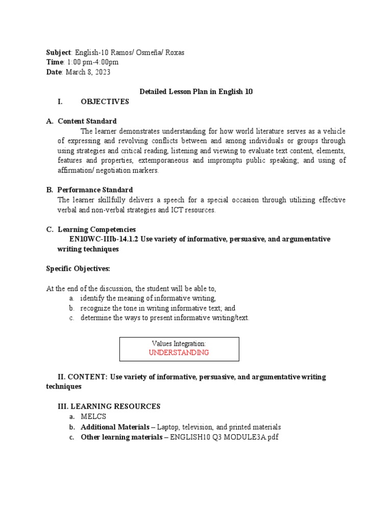 Values Integration:: Understanding | PDF | Essays | Learning