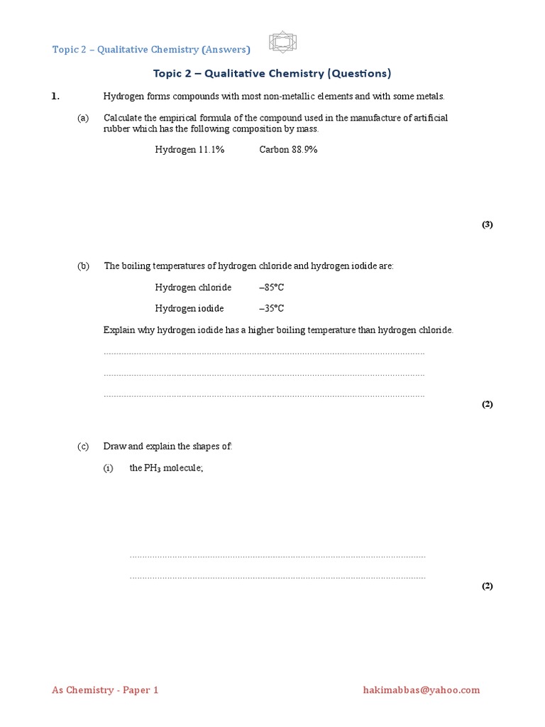 Qualitative Chemistry: Key Concepts and Calculations | PDF | Chlorine ...