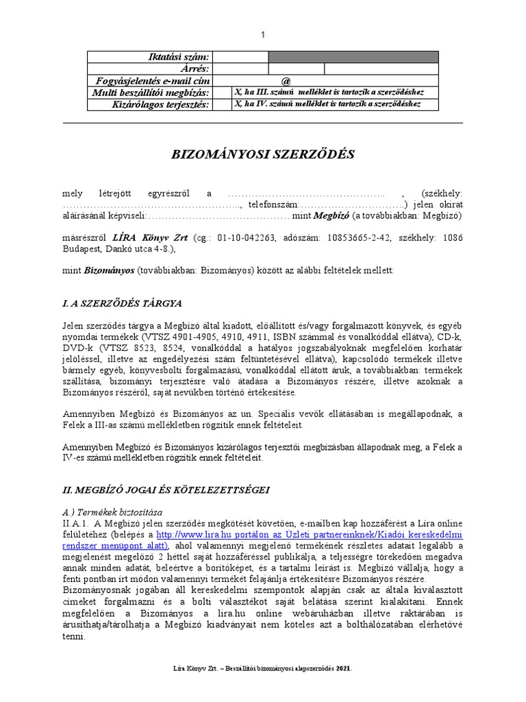 2021 - Bizományosi Szerződés ALAP 20210621 | PDF