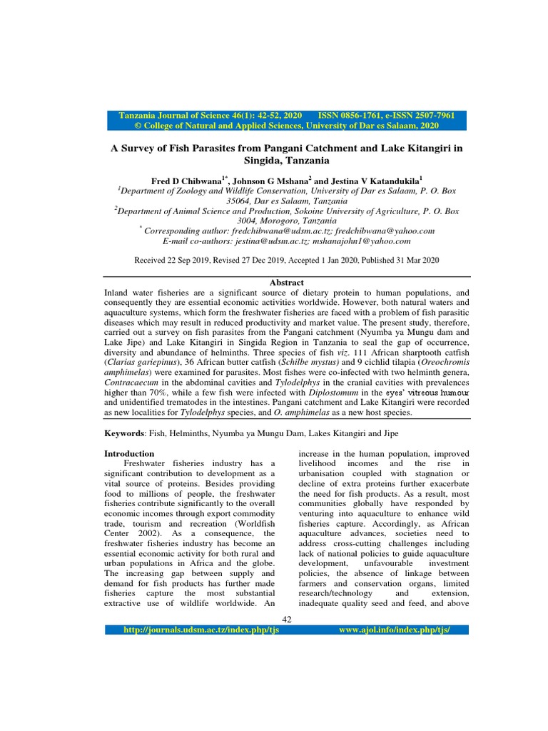 A Survey of Fish Parasites From Pangani Catchment and Lake Kitangiri in ...