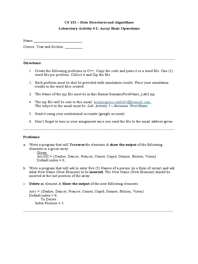 Lab Activity 3 Array Basic Operations Pdf Santa Claus S Reindeer