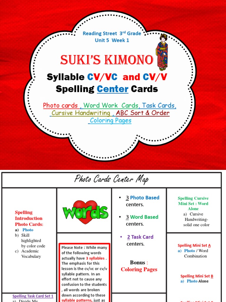 Suki'S Kimono: Syllable Spelling Cards | PDF | Syllable | Word