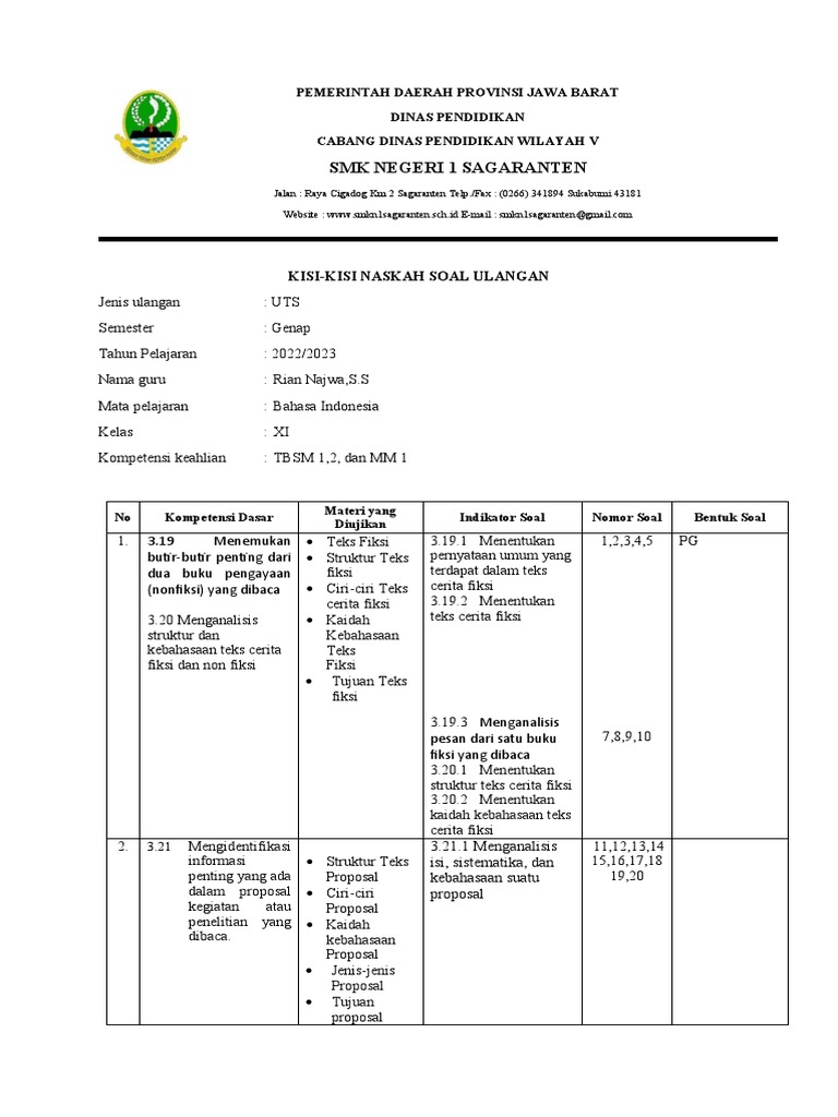 KISI KISI SOAL KELAS XI Genap | PDF