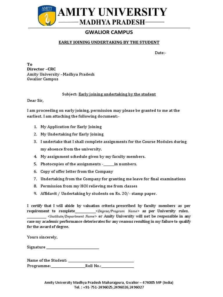 Early Joining Process at Amity University | PDF | Career & Growth
