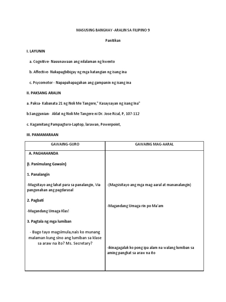 MASUSING BANGHAY Aralin Grade 7 | PDF