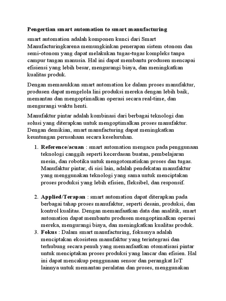 Pengertian Smart Automation To Smart Manufacturing Pdf