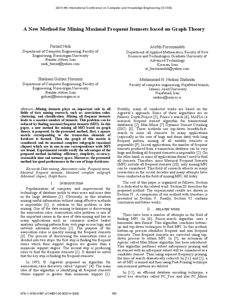 A New Method For Mining Maximal Frequent Itemsets Based On Graph Theory | PDF | Matrix ...