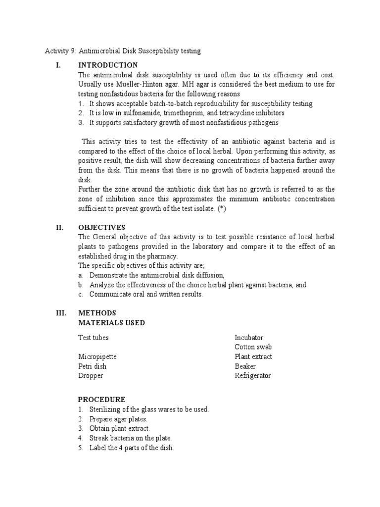 Activity 9 Ntimicrobial Disk Susceptibility Testing | PDF | Clinical ...
