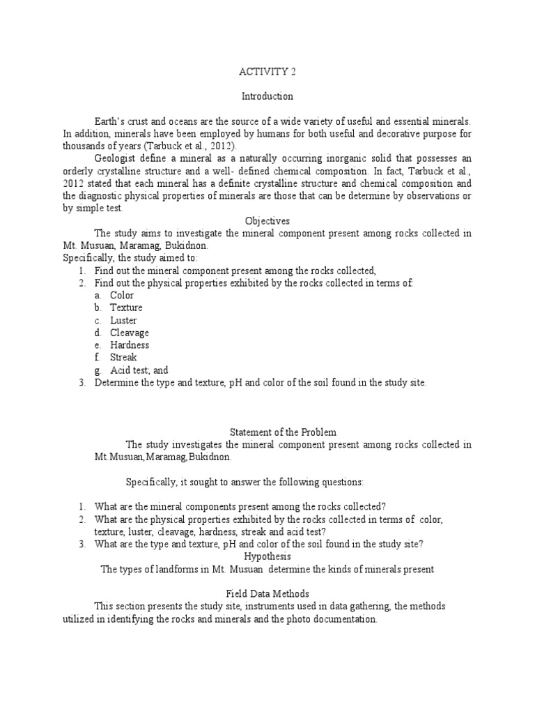 Mineral Analysis of Mt. Musuan Rocks | PDF | Science & Mathematics