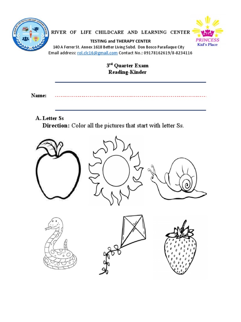 3rd QUARTER EXAM KINDER | PDF